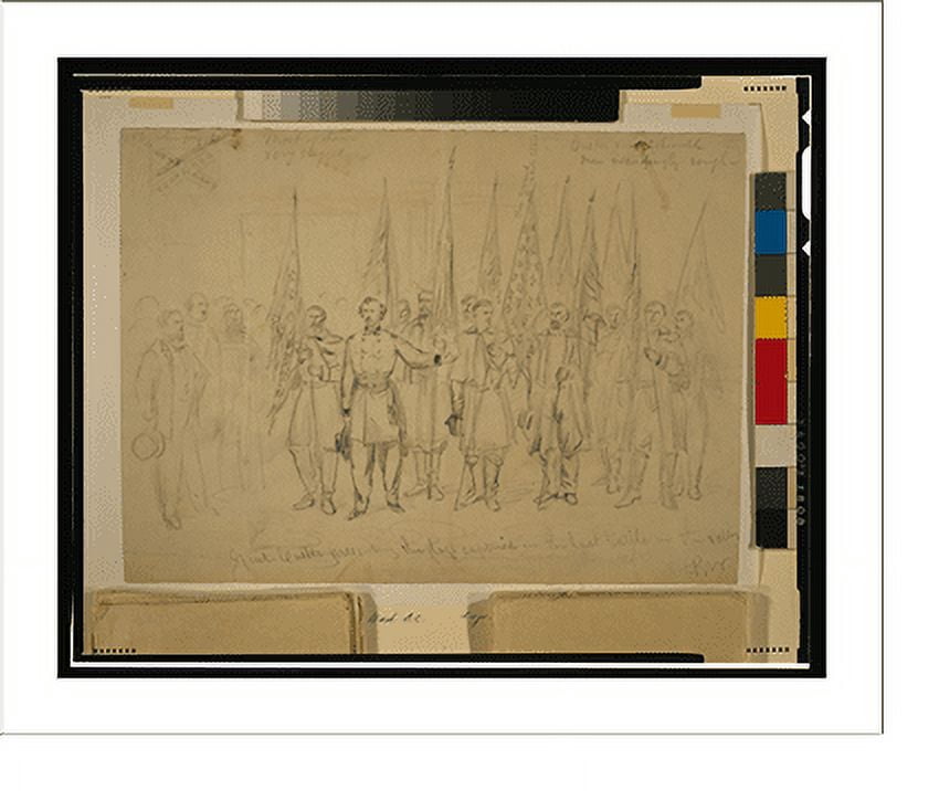Historic Print, Genl. Custer presenting the flags captured in the last ...