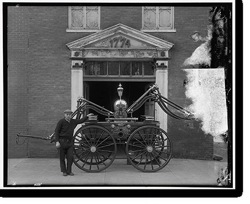 Historic Print, George Washington fire engine. Unusually interesting to ...