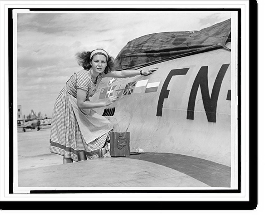 Historic Print, German fraulein painting the flags on F-80s ...