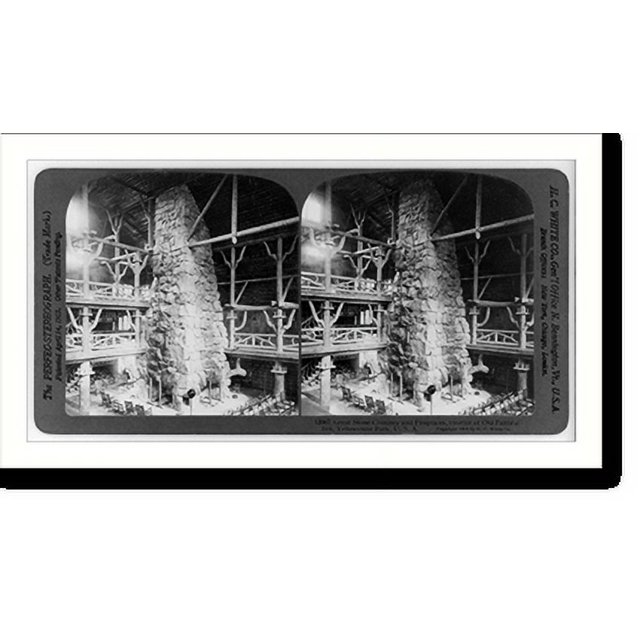 Historic Print, Great stone chimney and fireplaces, interior of Old ...