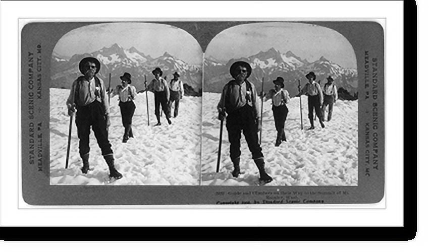 Historic Print, Guide and climbers on their way to the summit of Mt ...
