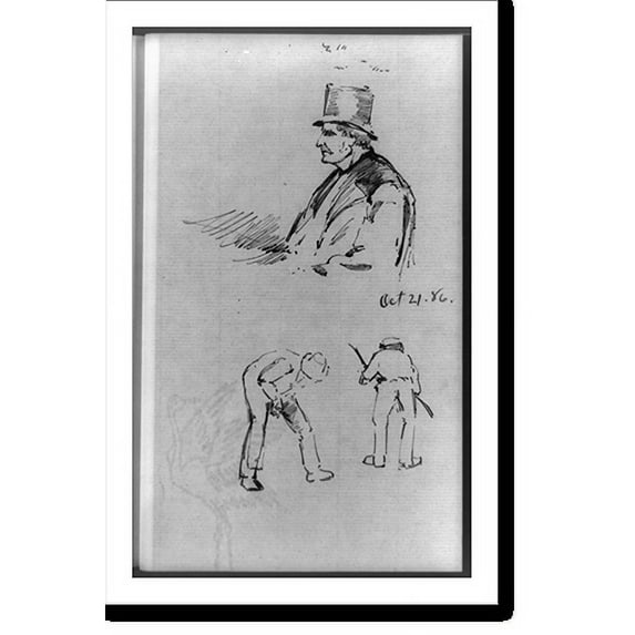 Historic Print, [Half-length portrait of a man, facing left and two men ...