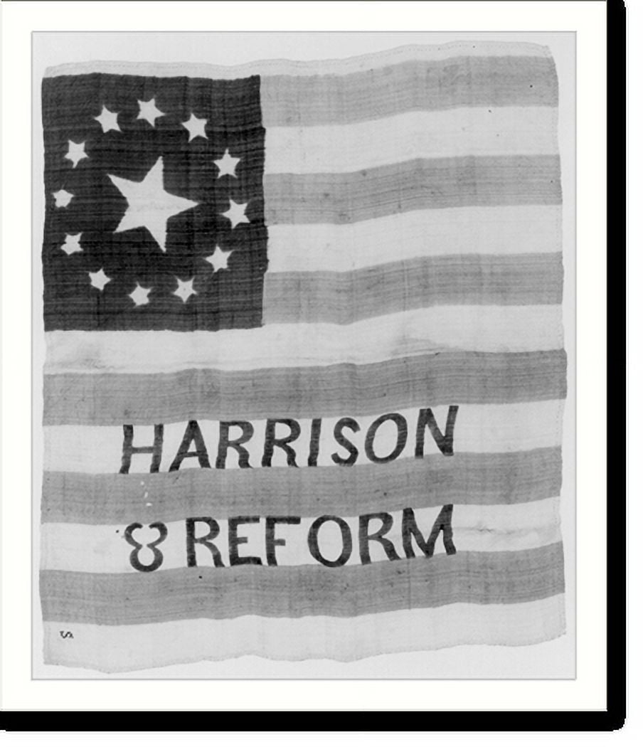Historic Print, Harrison & reform - campaign (poster?) of flag with 7 ...