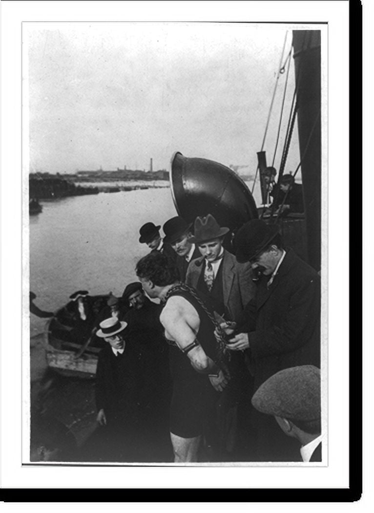 Historic Print, [Harry Houdini on deck on ship being chained and ...