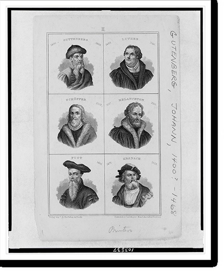 Historic Print, [Head-and-shoulders portraits of Johann Gutenberg ...