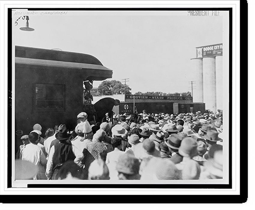 Historic Print, [Herbert Hoover campaigning, standing on back of train ...