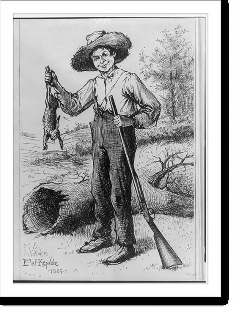 Historic Print, [Huckleberry Finn holding gun and rabbit], 16" x 20 ...