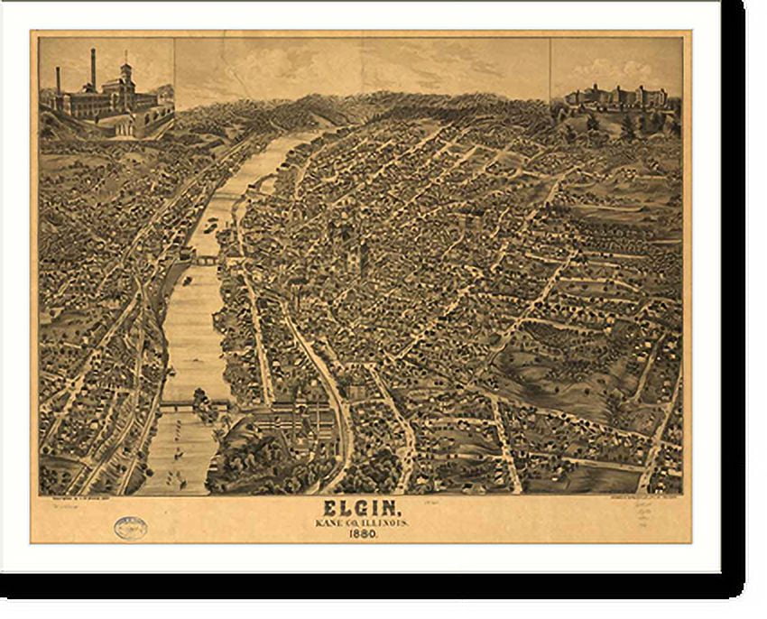 Historic Print, IL Elgin 1880 MAP, 18" x 24" - Walmart.com