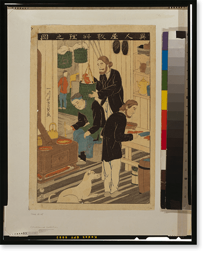Historic Print, Ijin yashiki ryori no zu Translation:Cooking in foreign ...