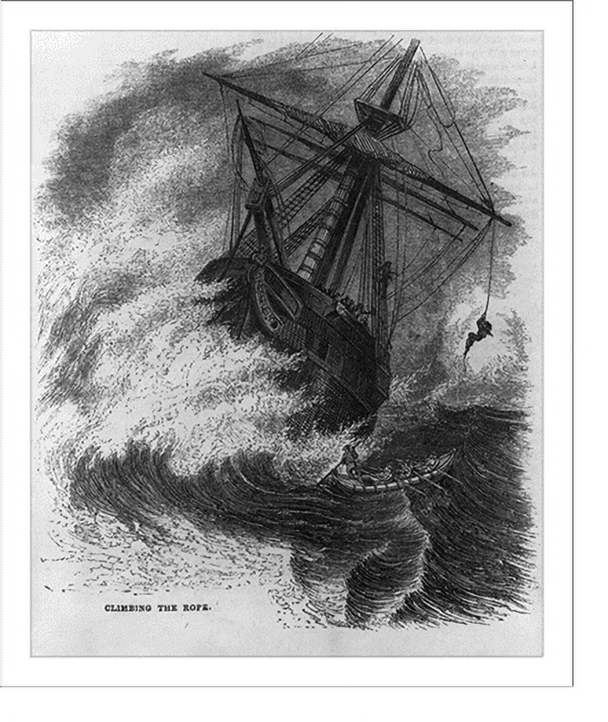 Historic Print, [Illus. of shore-to-ship life-saving cable cars ...