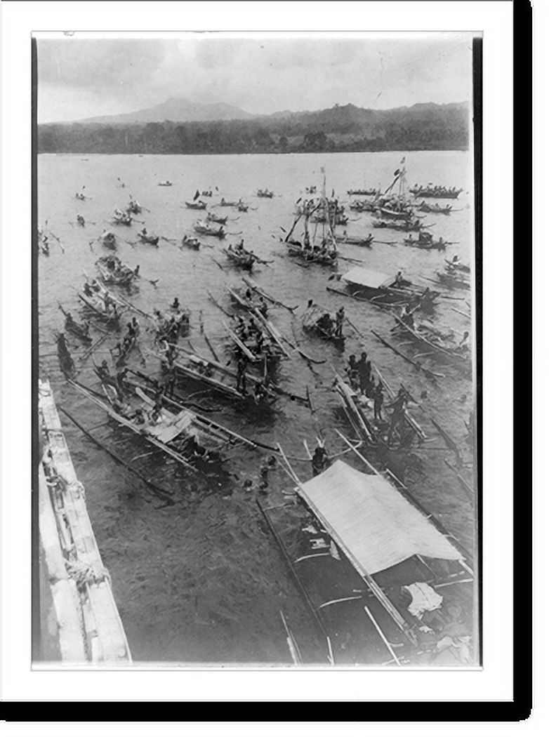 Historic Print, [Islanders in canoes and vintas, and swimming boys ...