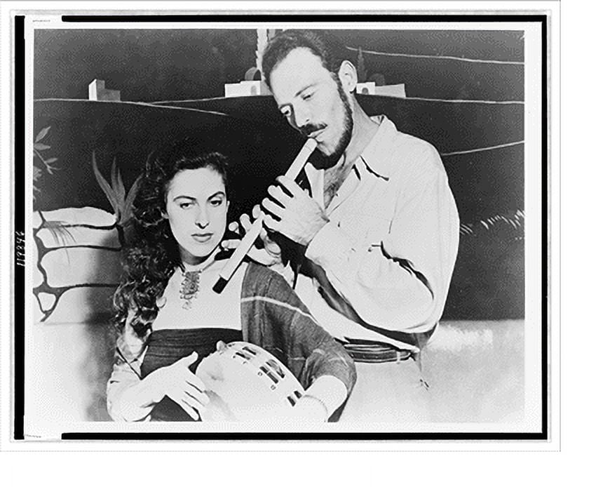 Historic Print, [Israeli folksingers Hillel Raveh, playing pipe and ...