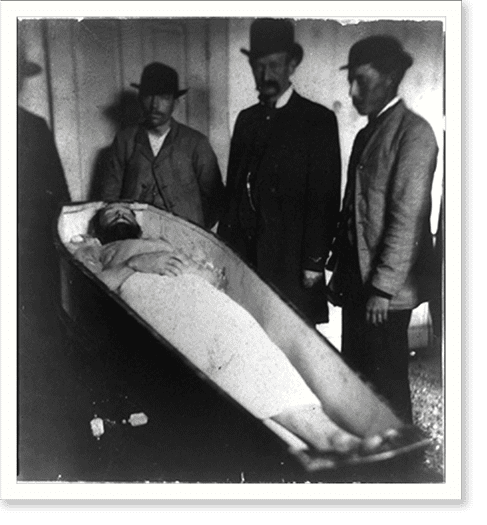 Historic Print, [Jesse James dead; in coffin; body half covered with ...