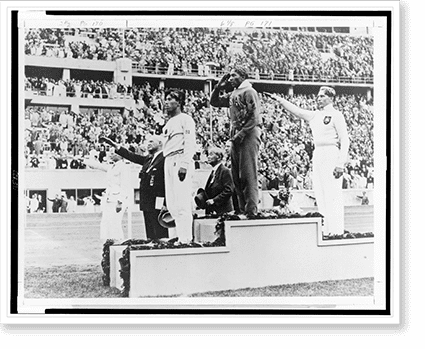 Historic Print, [Jesse Owens with Lutz Long and Naoto Tajiia(?) salute ...