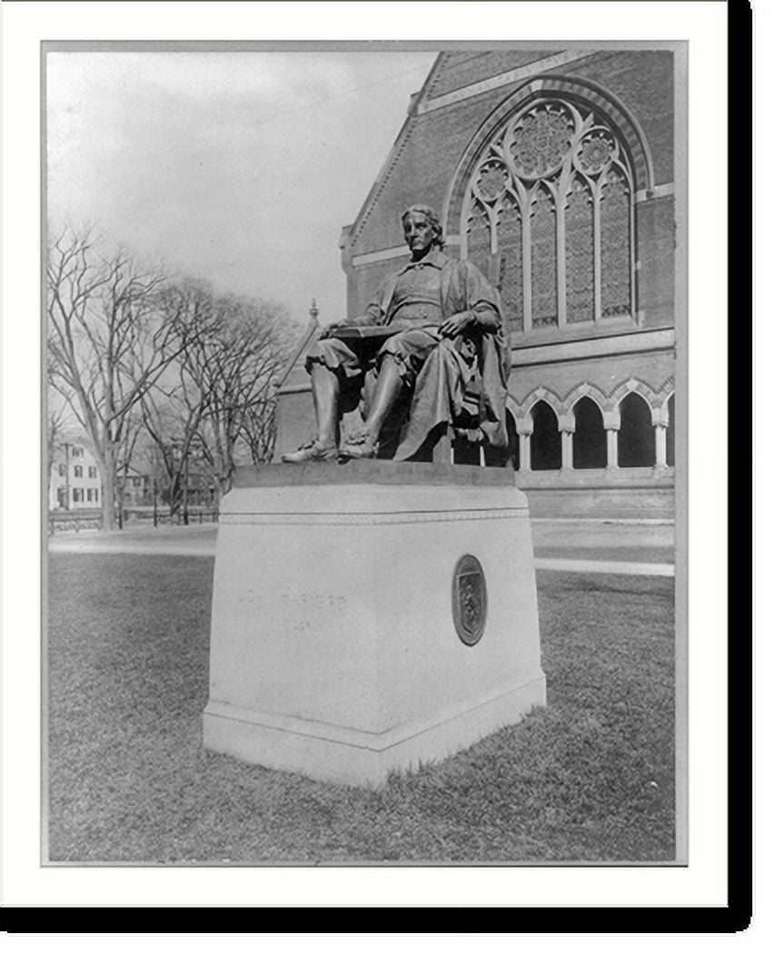 Historic Print, [John Harvard, statue in front of chapel, Harvard ...