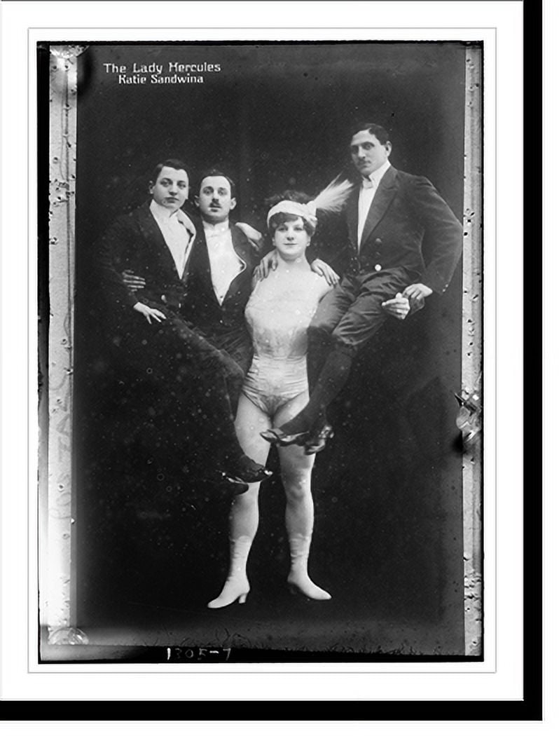 Historic Print, Katie Sandwina, the Lady Hercules (holding up three men ...