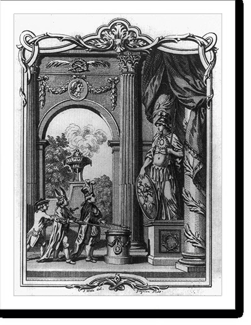 Historic Print, [King, bishop, and nobleman offering scepter, staff and ...