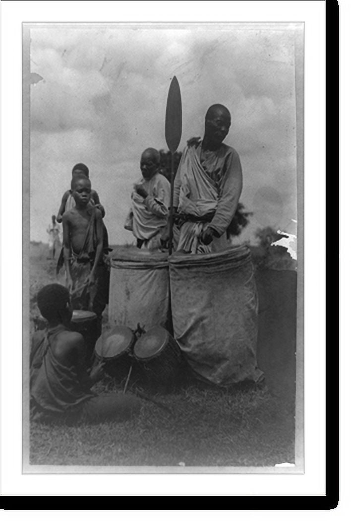 Historic Print, King of Uganda and royal drummer with his ears cut off ...