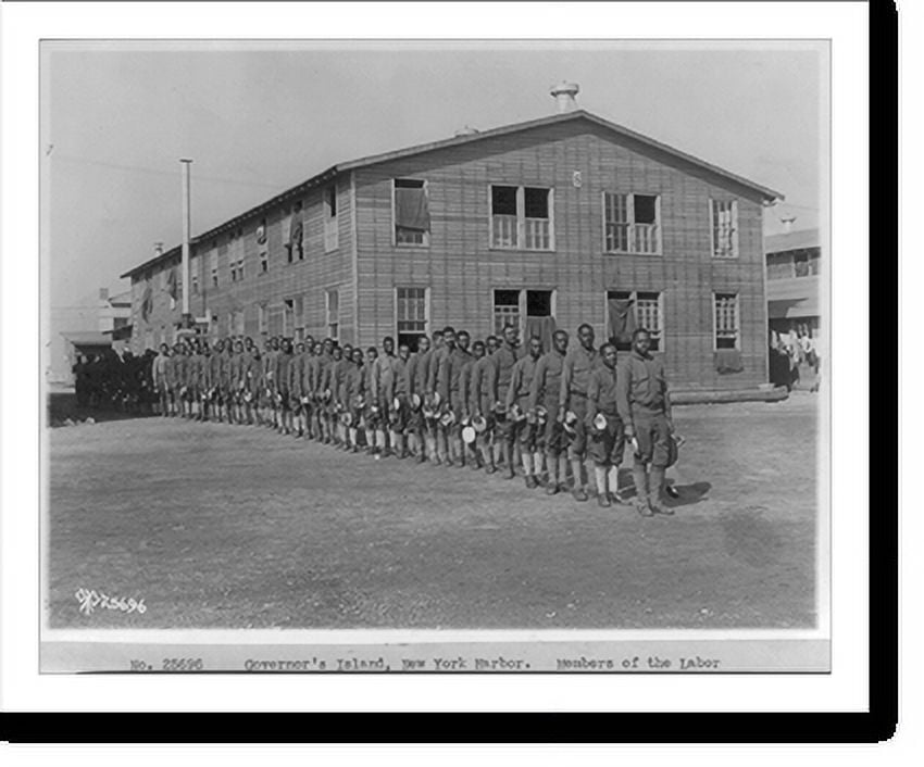 Historic Print, [Labor Battalion troops and barracks at Fort Jay ...