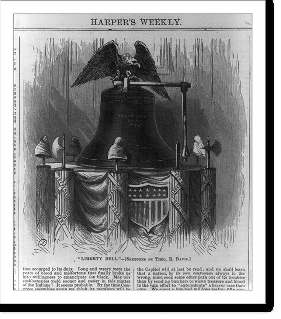 Historic Print, Liberty Bell [resting upon dais ringed with liberty ...