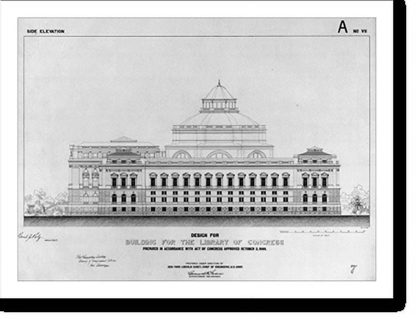 Historic Print, [Library of Congress, Washington, D.C. Side elevation ...