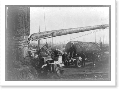 Historic Print, Loading boom on a spar tree - Truck logging in ...