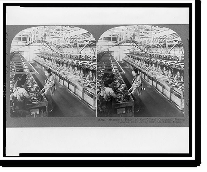 Historic Print, Mammoth plant of the Mitsui Company, boiling cocoons ...