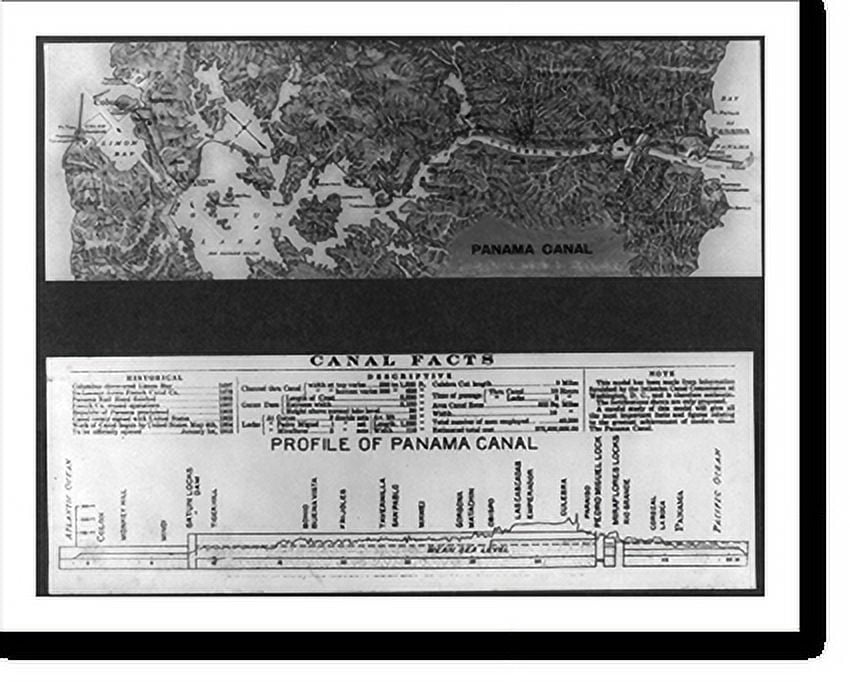 Historic Print, Map of the Panama Canal and canal facts, 18" x 24 ...