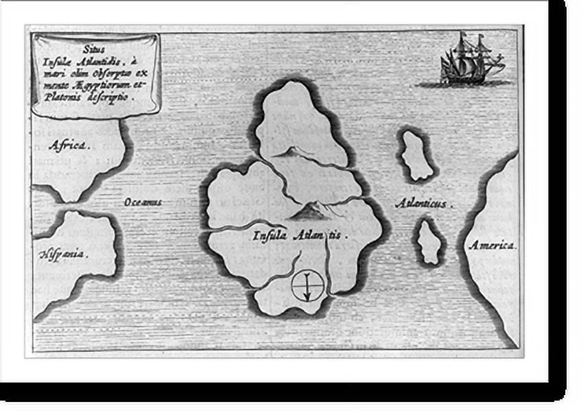 Historic Print, [Map showing Insula Atlantis", the lost continent of ...