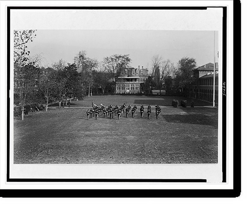 Historic Print, [Marine band marching on barracks parade grounds ...