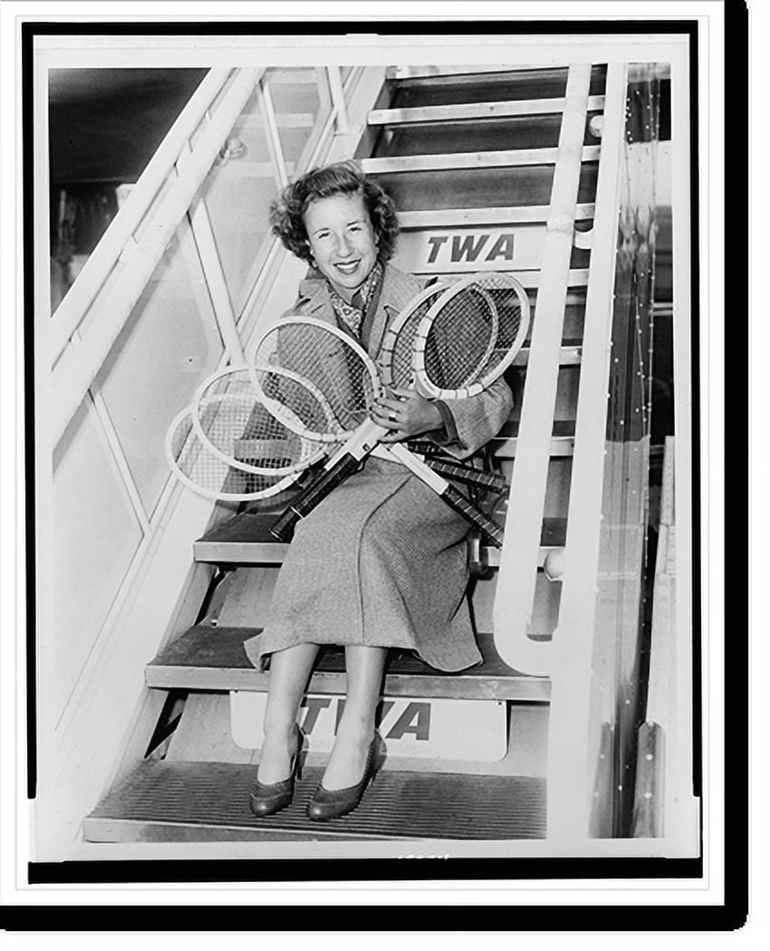Historic Print, [Maureen Connolly holding five tennis rackets while she ...