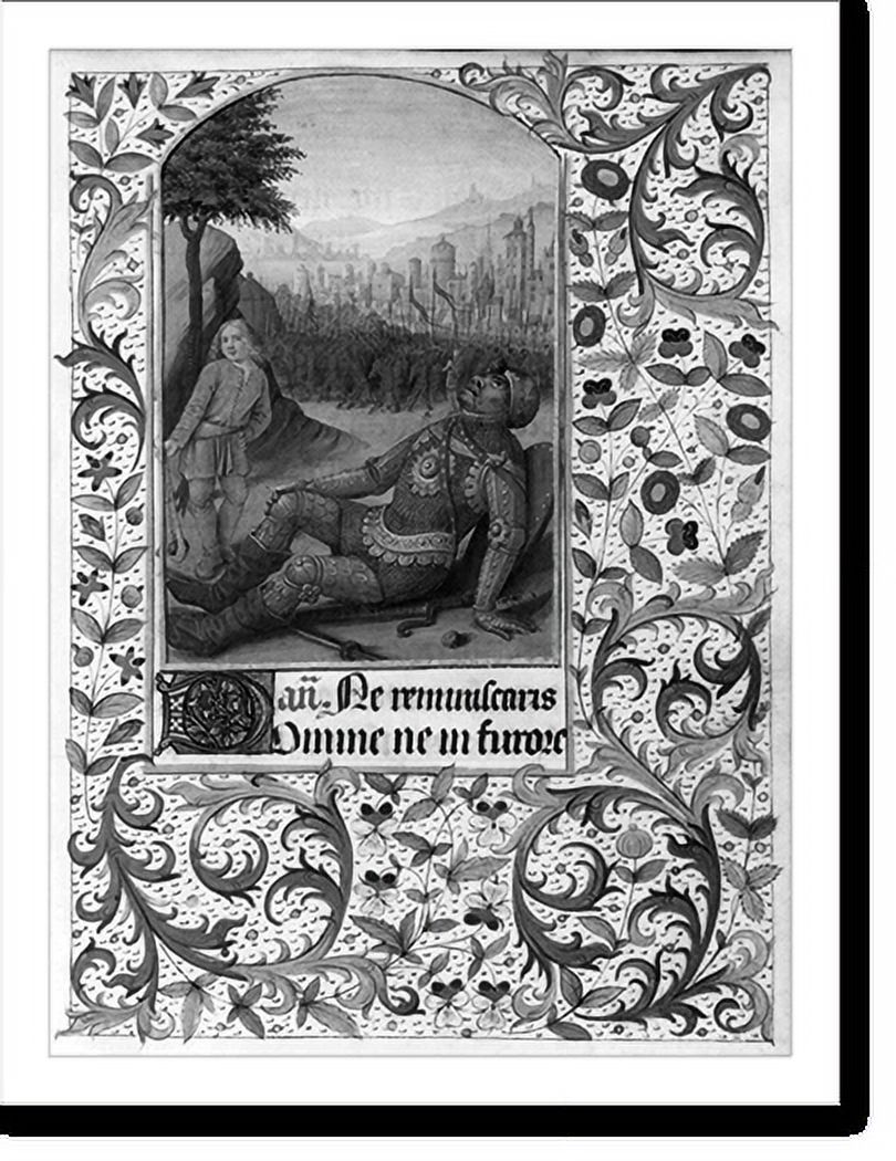 Historic Print, [Medieval illuminated manuscripts]: David slaying ...