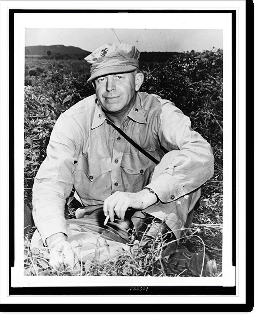 Historic Print, [Merritt Edson, full-length portrait, seated on ground ...