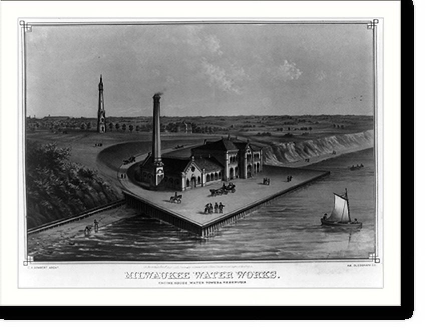 Historic Print, Milwaukee water works. Engine house, water tower ...