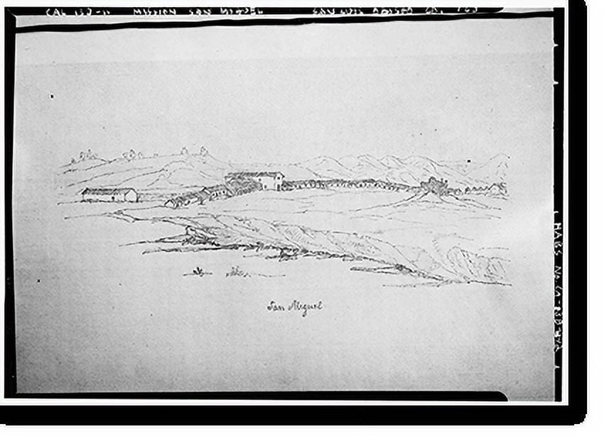 Historic Print, Mission San Miguel Arcangel, Highway 101, San Miguel ...