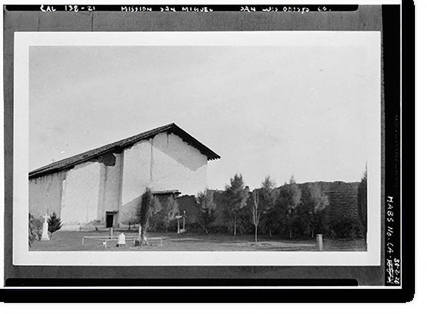Historic Print, Mission San Miguel Arcangel, Highway 101, San Miguel ...