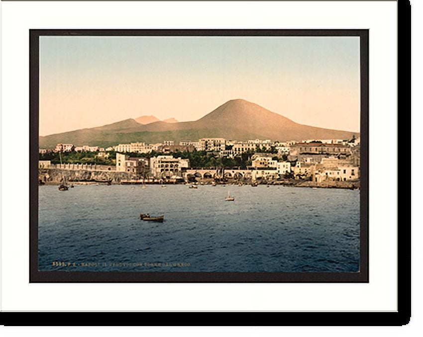 Historic Print, Mount Vesuvius with Torre de Creco Naples Italy, 16" x ...