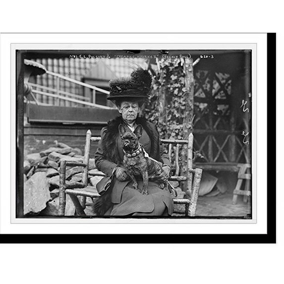 Historic Print, Mrs. E.L. Pulsifer seated with her French Bulldog ...