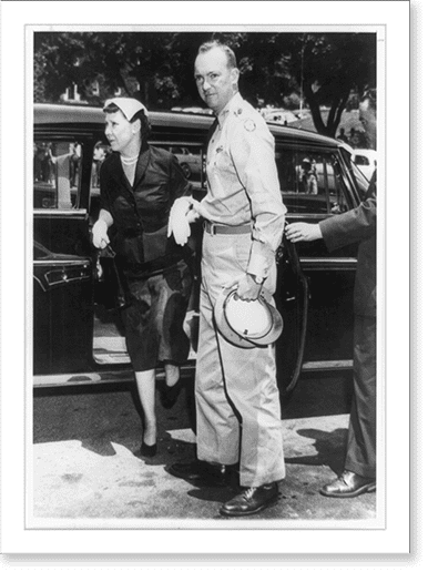 Historic Print, Mrs. Eisenhower and son arrive at hospital wearing a serious expression on her ...