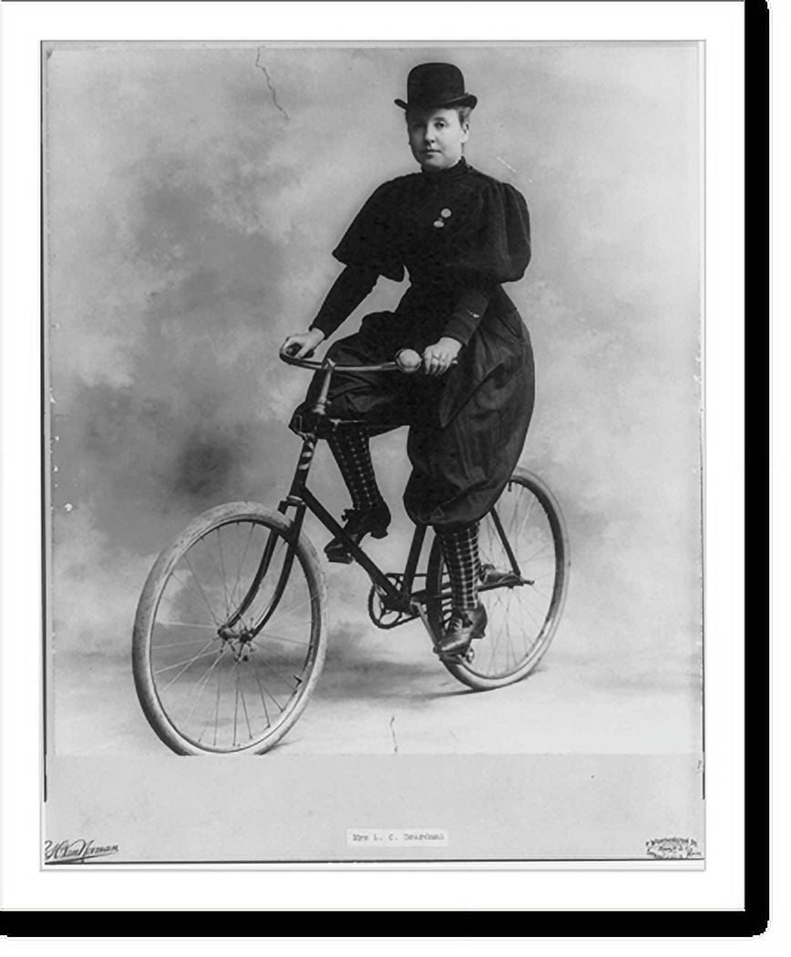 Historic Print, [Mrs. L.C. Bordman, full length portrait, on bicycle ...