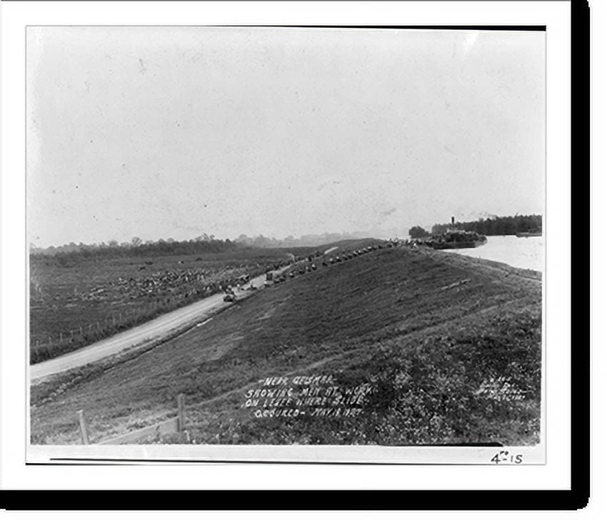 Historic Print, Near Geismar, showing men at work where levee slide ...