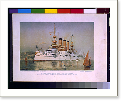 Historic Print, New battleship Maine, building at Cramp Works ...