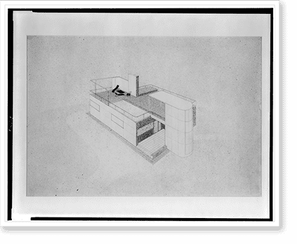 Historic Print, [Nucleus House. Exterior from above showing roof ...