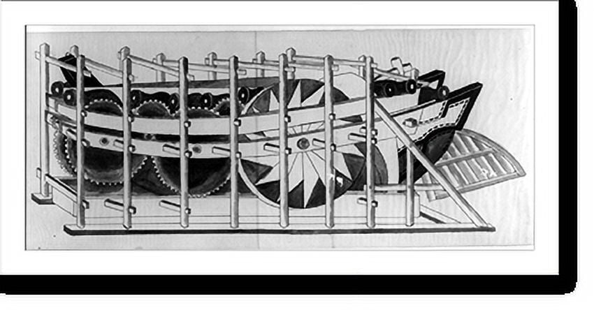 Historic Print, [Paddle wheel mechanism of side-wheel steamer], 18" x ...