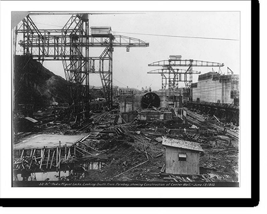 Historic Print, Panama Canal construction: Pedro Miguel Locks, looking ...