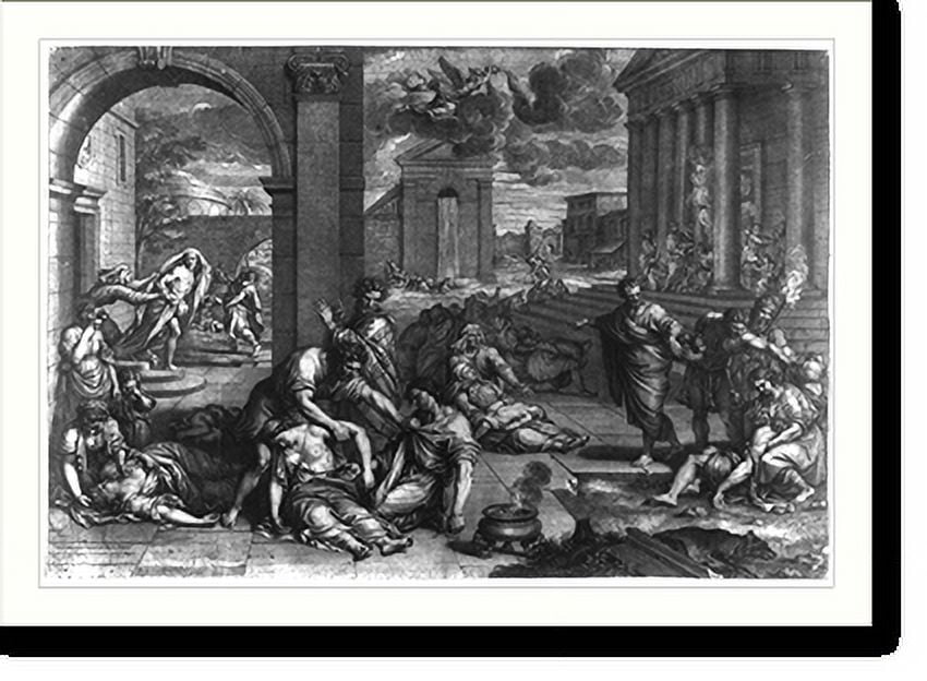 Historic Print, [People suffering from plague outside temple], 18" x 24 ...