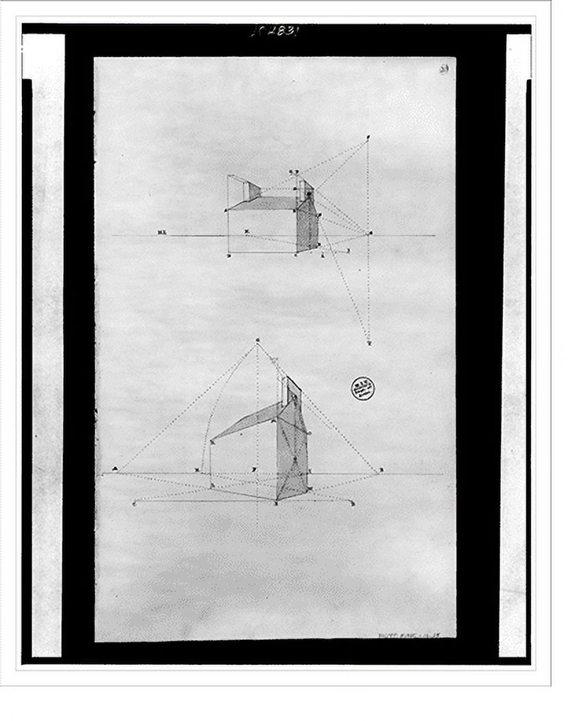 Historic Print, [Perspective representations of house with front ...