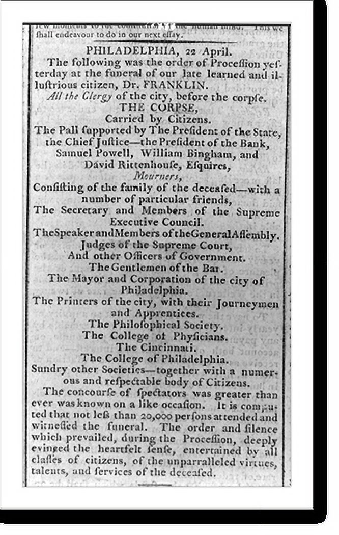 Historic Print, Philadelphia, 22 April - The following was the order of ...