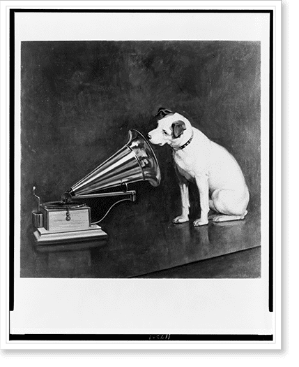Historic Print, [Photograph of painting of RCA dog facing an RCA ...