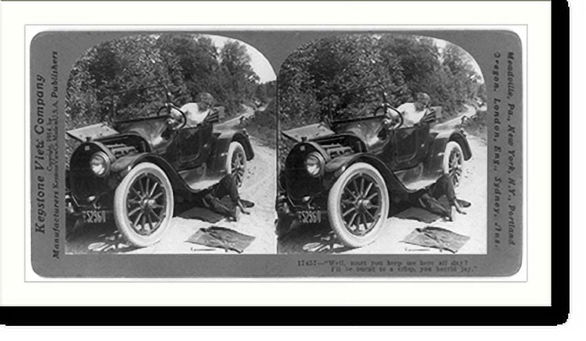Historic Print, [Picture story in 4 stereoscopic frames: boy is ...